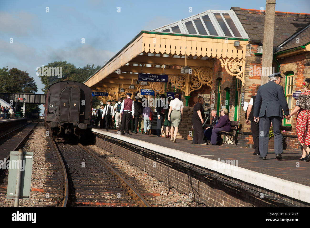 Train station during Sheringham 1940's weekend festival Stock Photo - Alamy