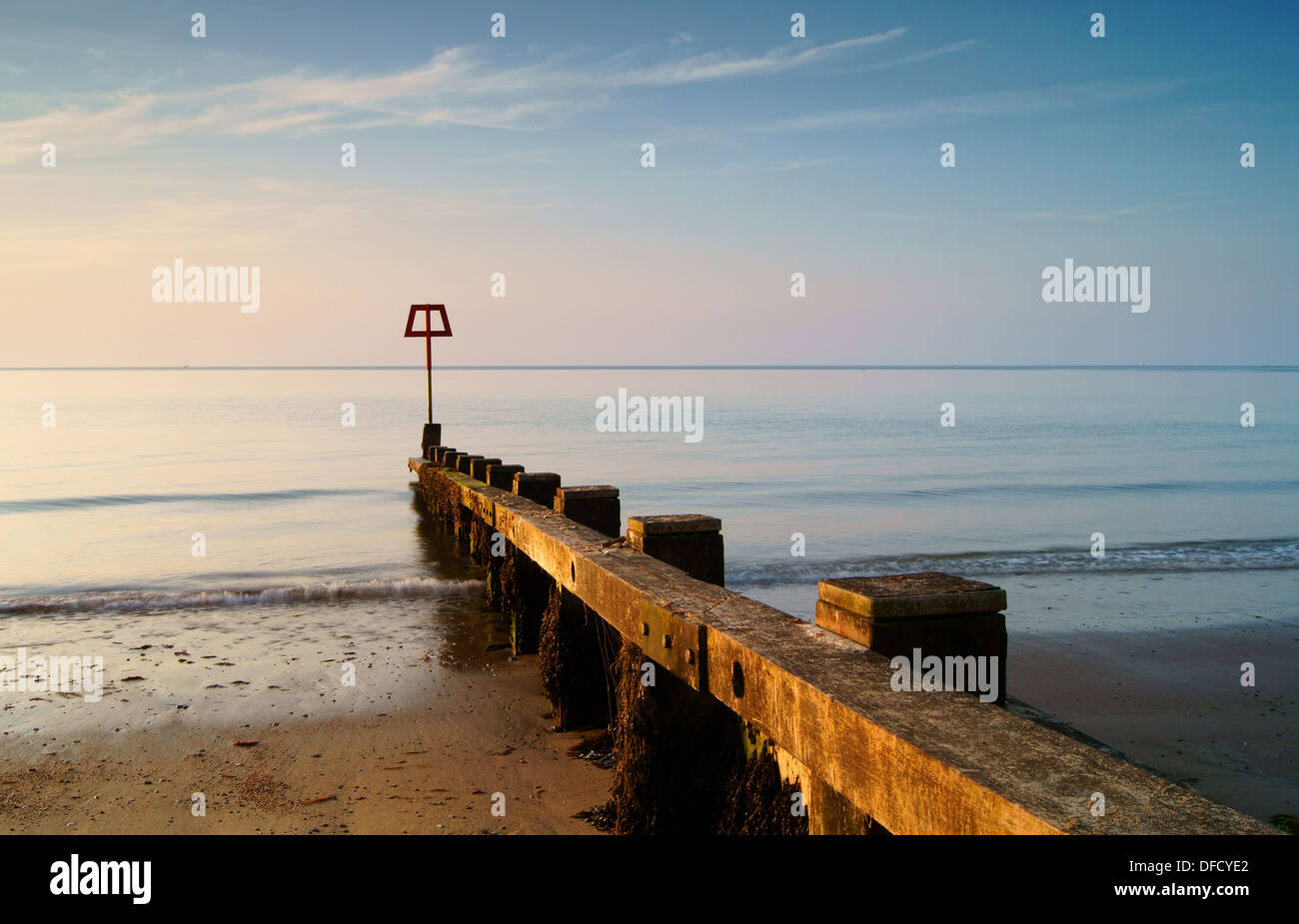 UK, Dorset, Swanage, Jurassic Coast, groynes and high tide marker on ...