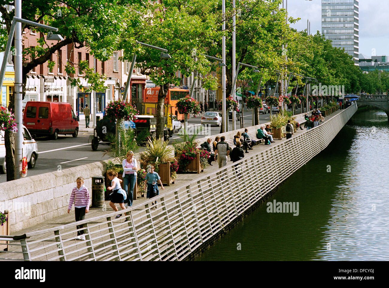 The riverside boardwalk on the banks of the Liffey Dublin Ireland Stock ...