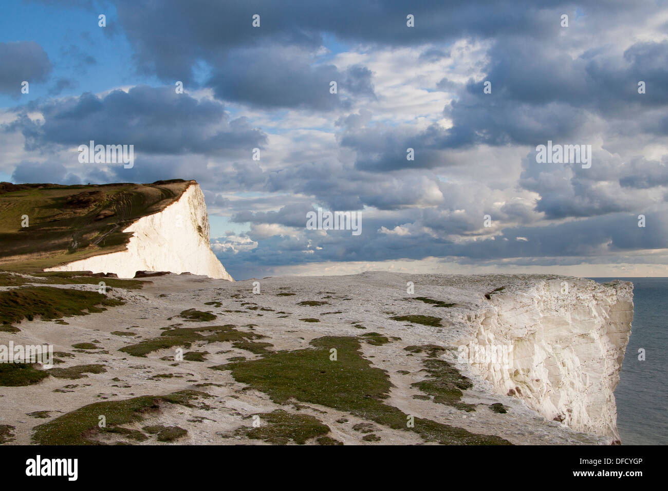 Limestone white cliffs on the south coast of England at Seaford, East ...