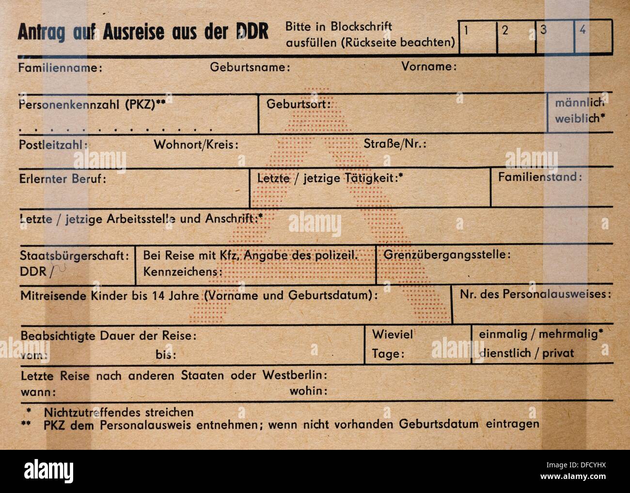 A blank form for an exit application is shown in the documentation ...