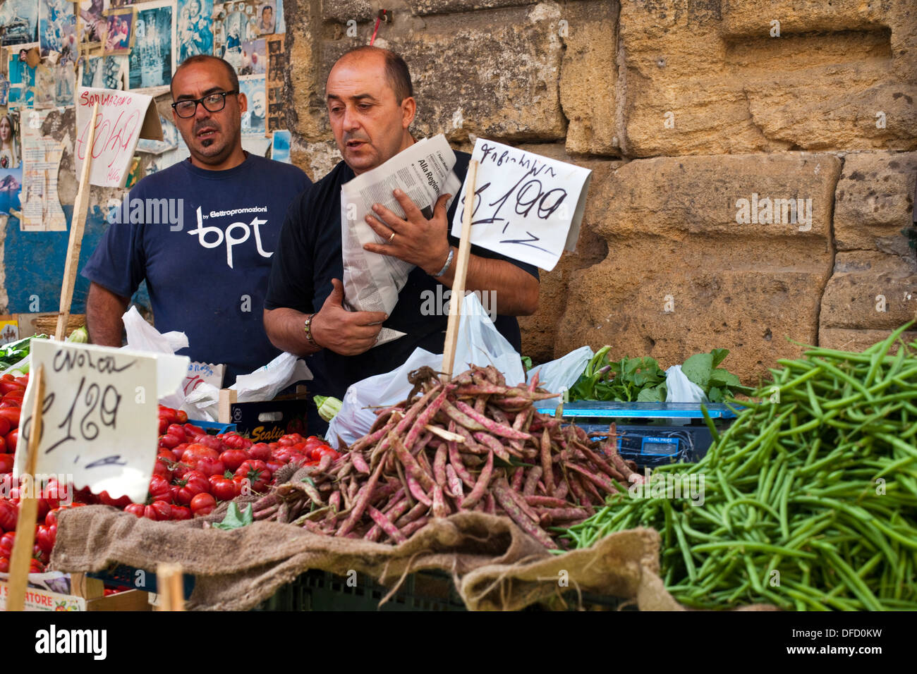 Market traders on their stall in the Capo Market, Palermo, Italy Stock ...