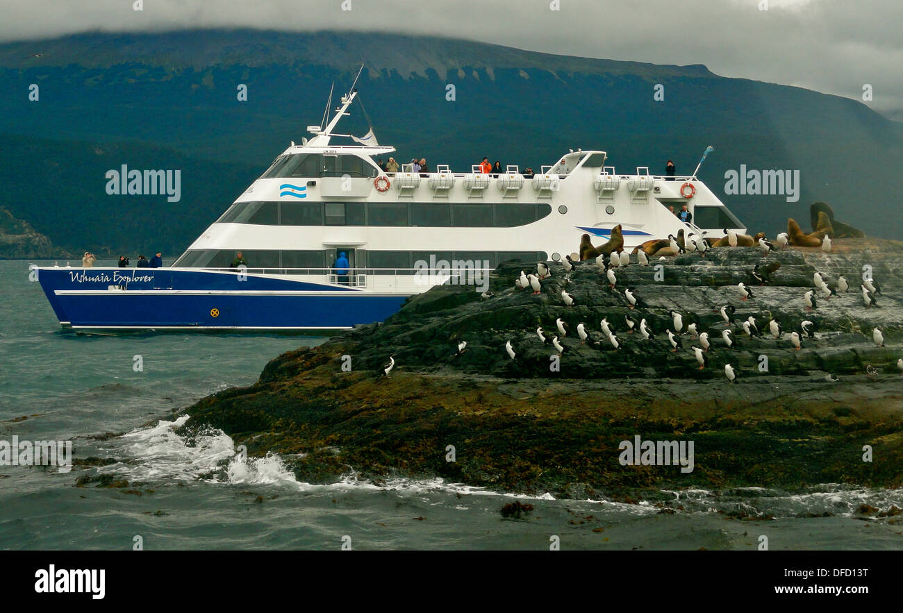 Seabirds and sea lions on the islands of the Beagle Channel, near ...