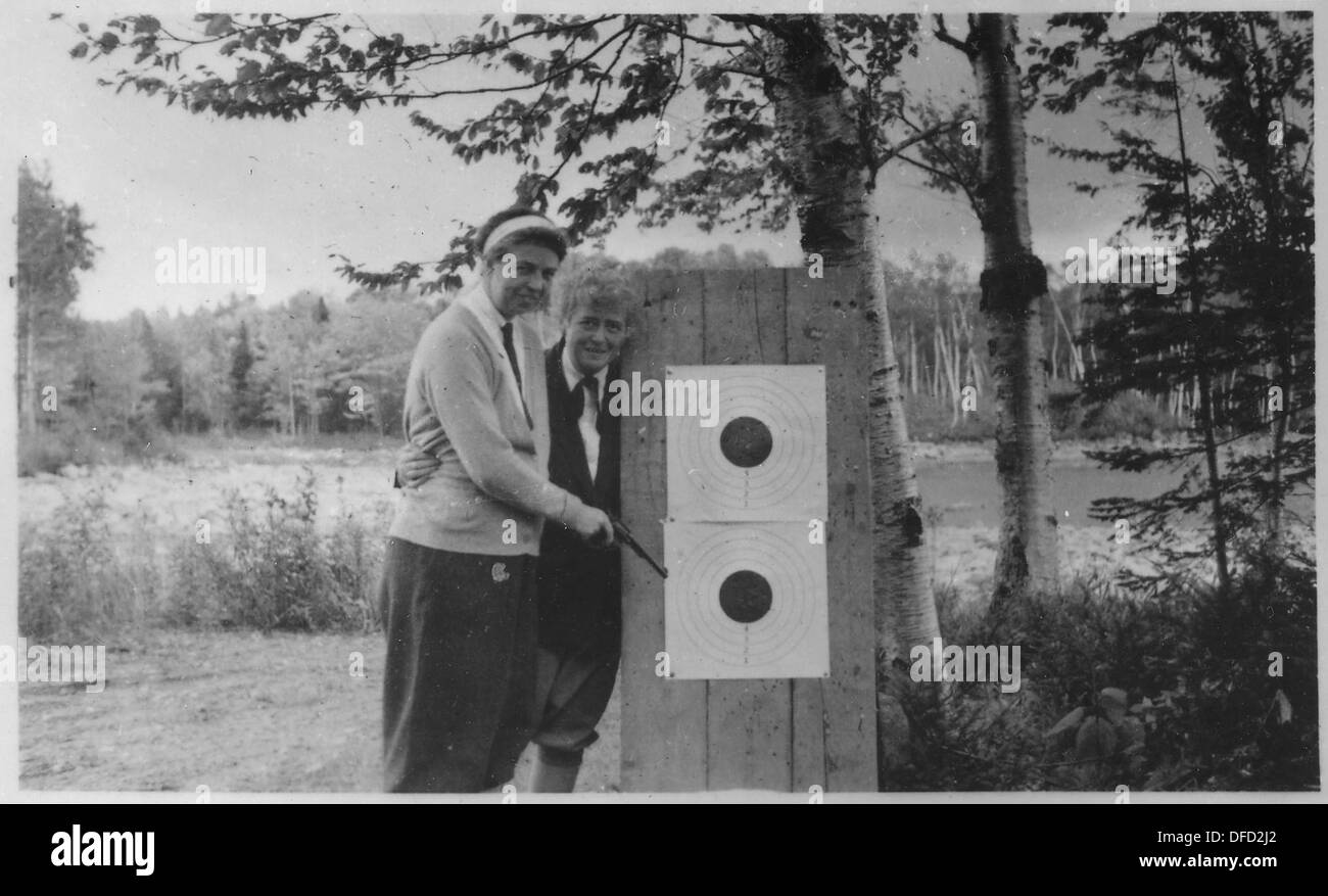 Eleanor Roosevelt and Nancy Cook are pictured shooting pistols at Chazy ...