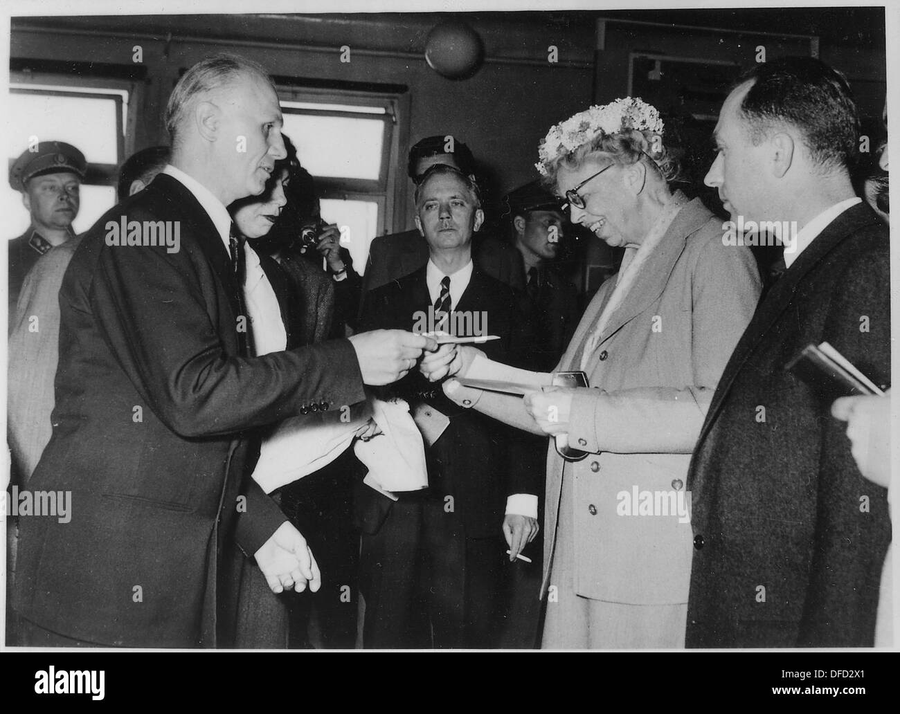 Eleanor Roosevelt meets with Hungarian Freedom Fighters at Camp Roeder ...