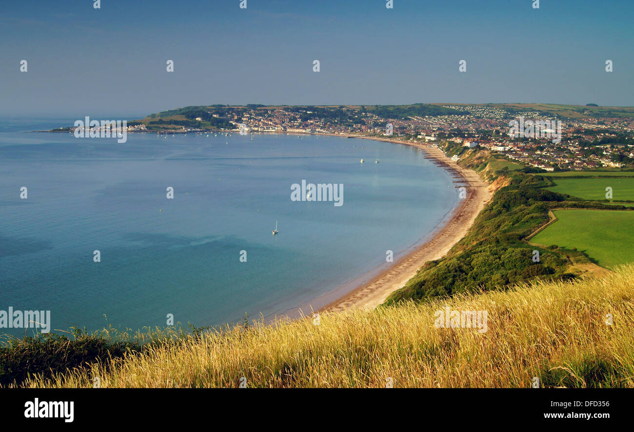 UK,Dorset,Swanage & Swanage Bay viewed from Ballard Down Stock Photo ...