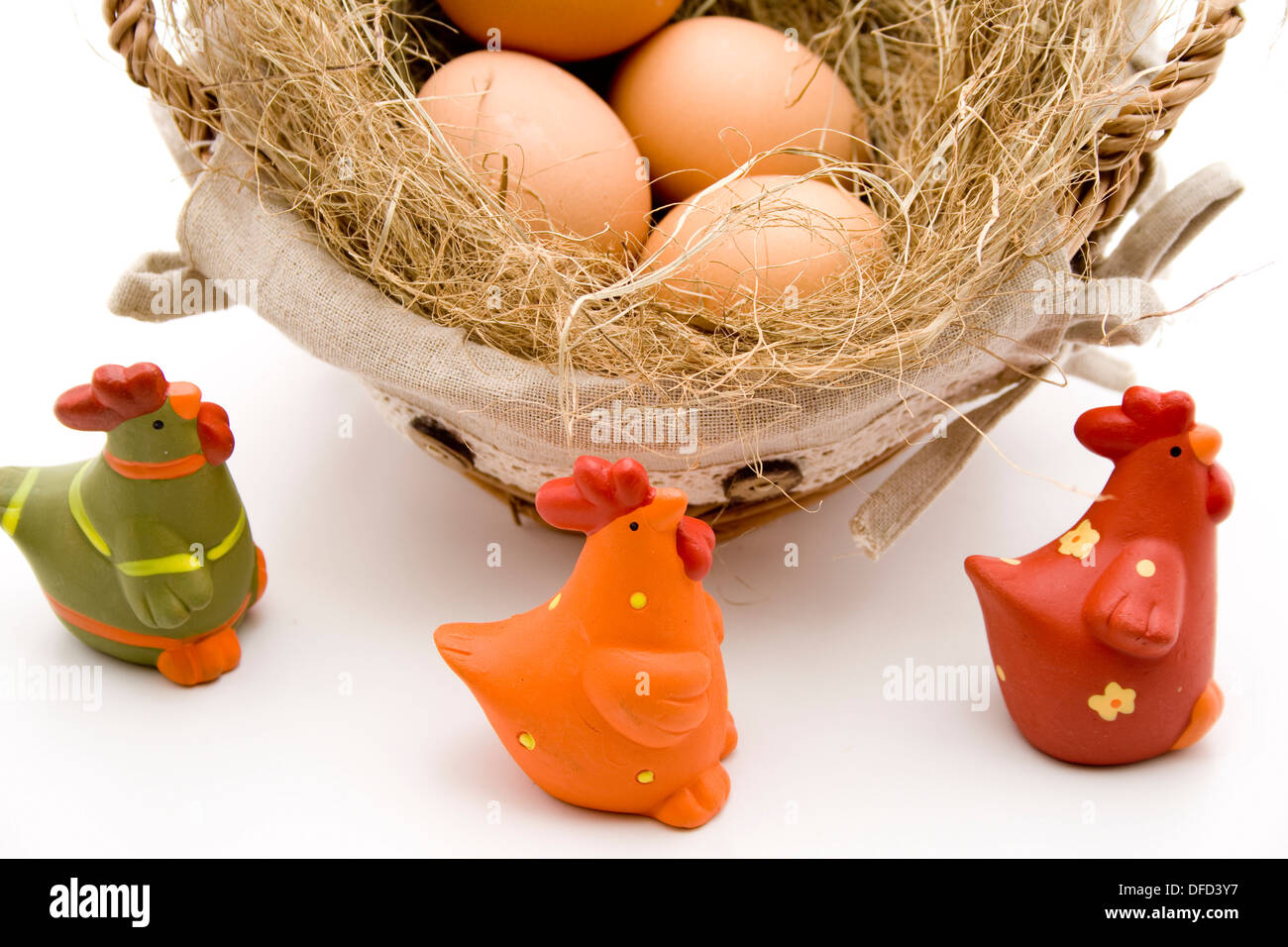 Ceramic chicken with egg basket Stock Photo - Alamy