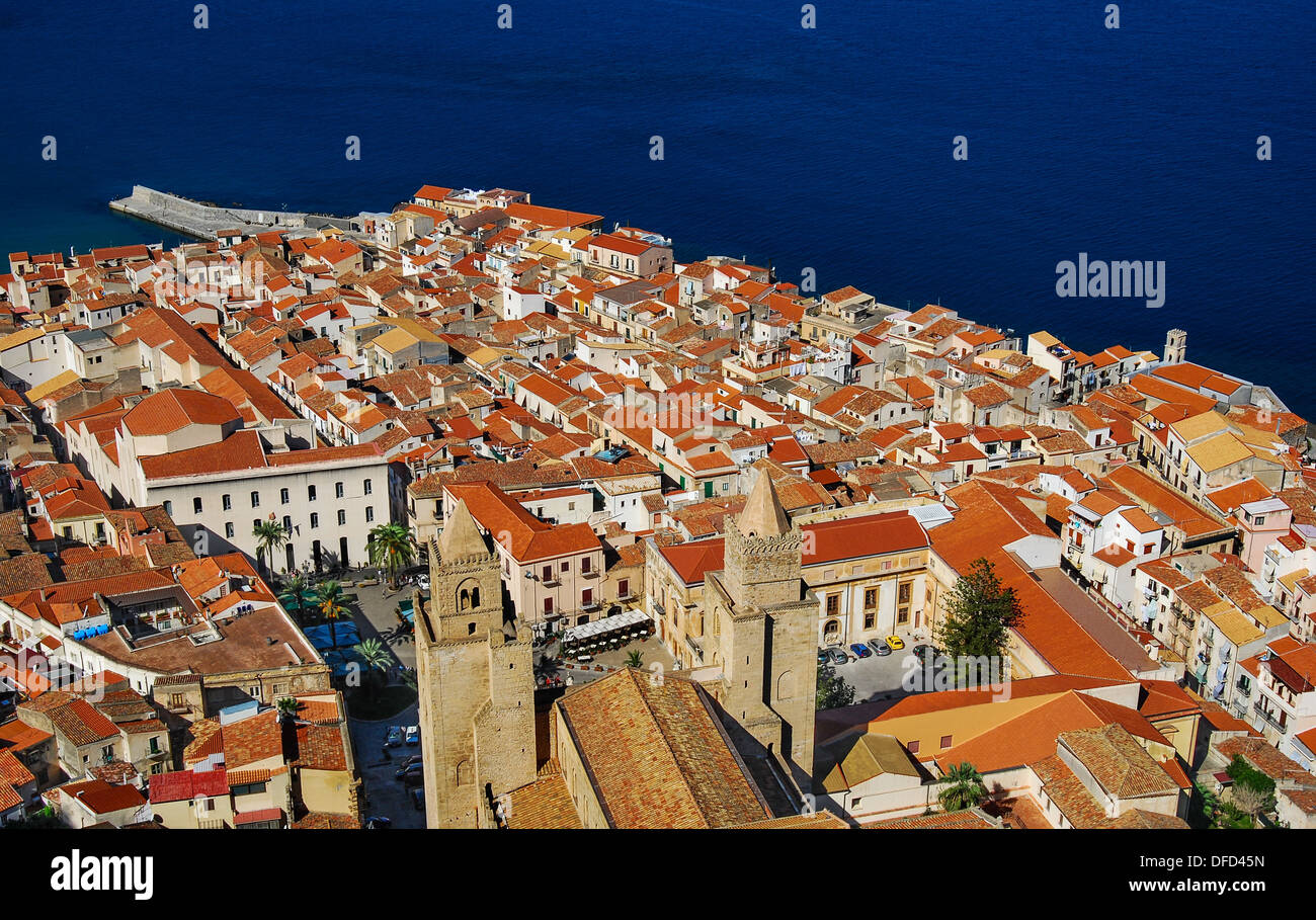 Cefalu, medieval city from Tyrrhenian Sea coast, Italy, famous place in ...