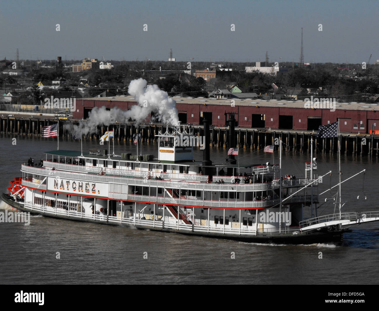 A steamboat sailing on the Mississippi river near New Orleans ...