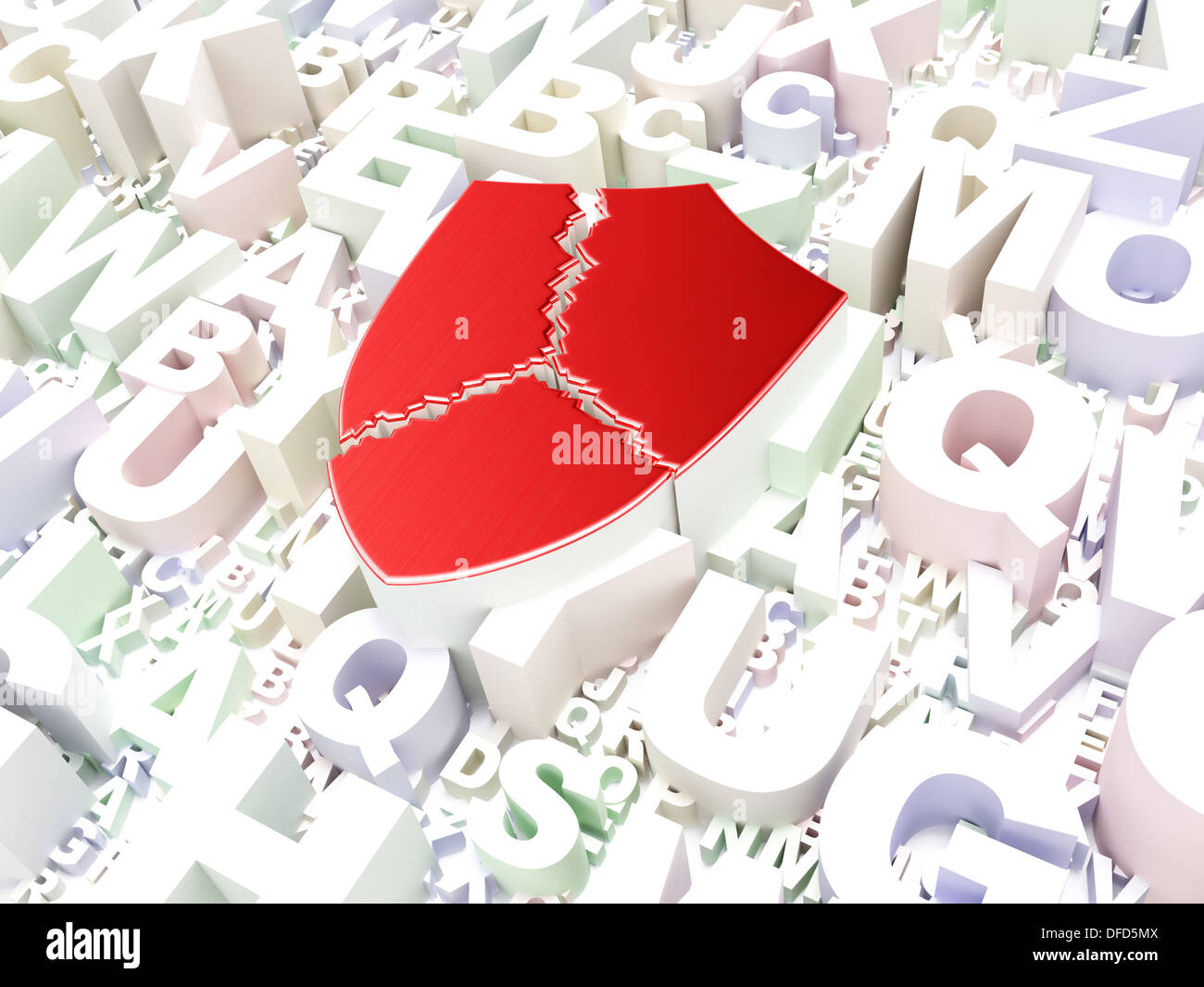 Security concept: Broken Shield on alphabet background Stock Photo - Alamy