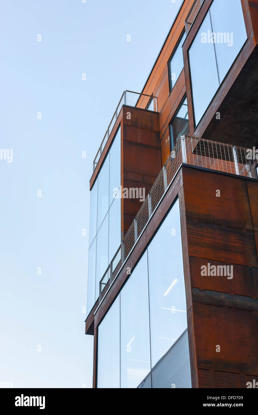 Modern architecture - metal box residential building with large glass ...