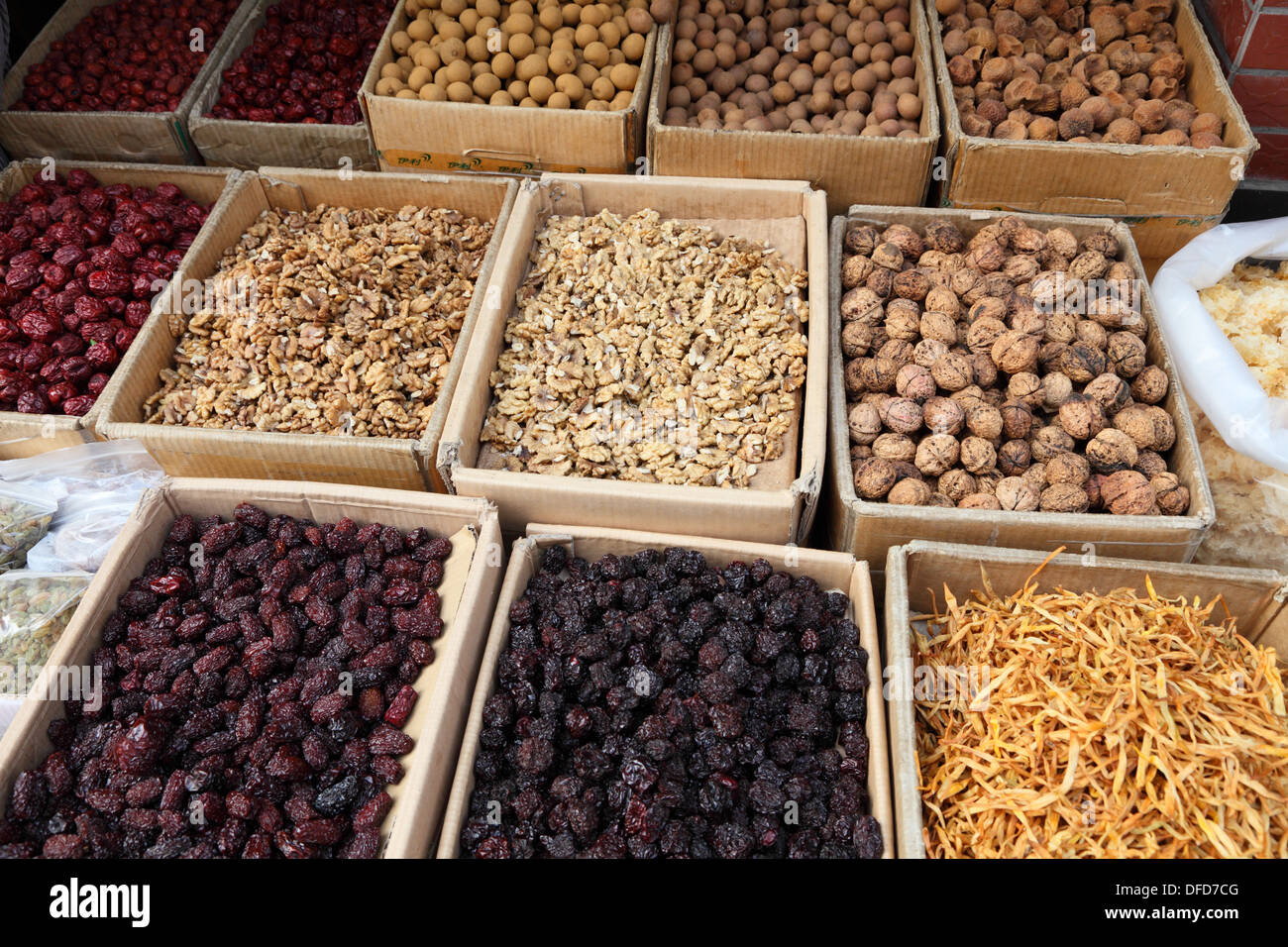 Dry fruits and nuts in a street market. Shanghai, China Stock Photo - Alamy