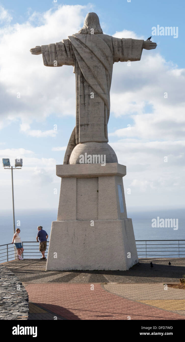 Rear View of Statue Christ the Redeemer at Garajau Madeira Stock Photo ...