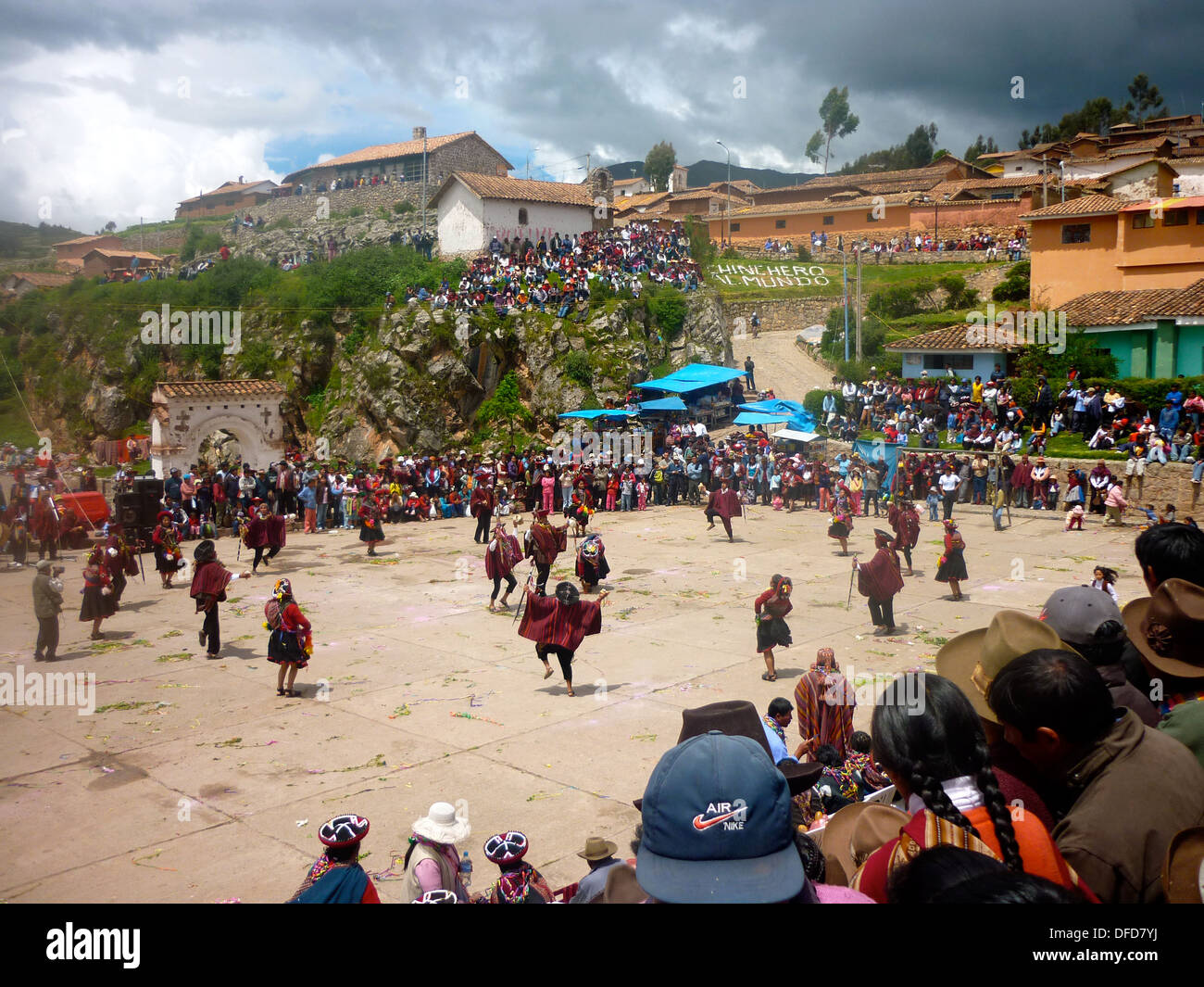 Traditional dancing in the main square of Chinchero, Cusco, Peru Stock ...