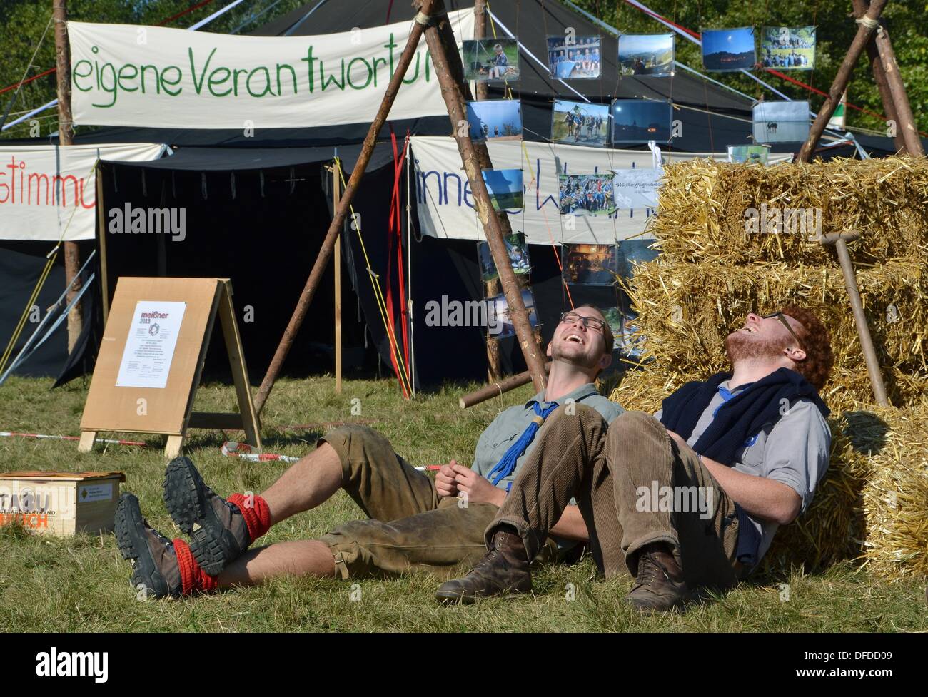 Frankershausen, Germany. 02nd Oct, 2013. Scouts laugh in front of the ...