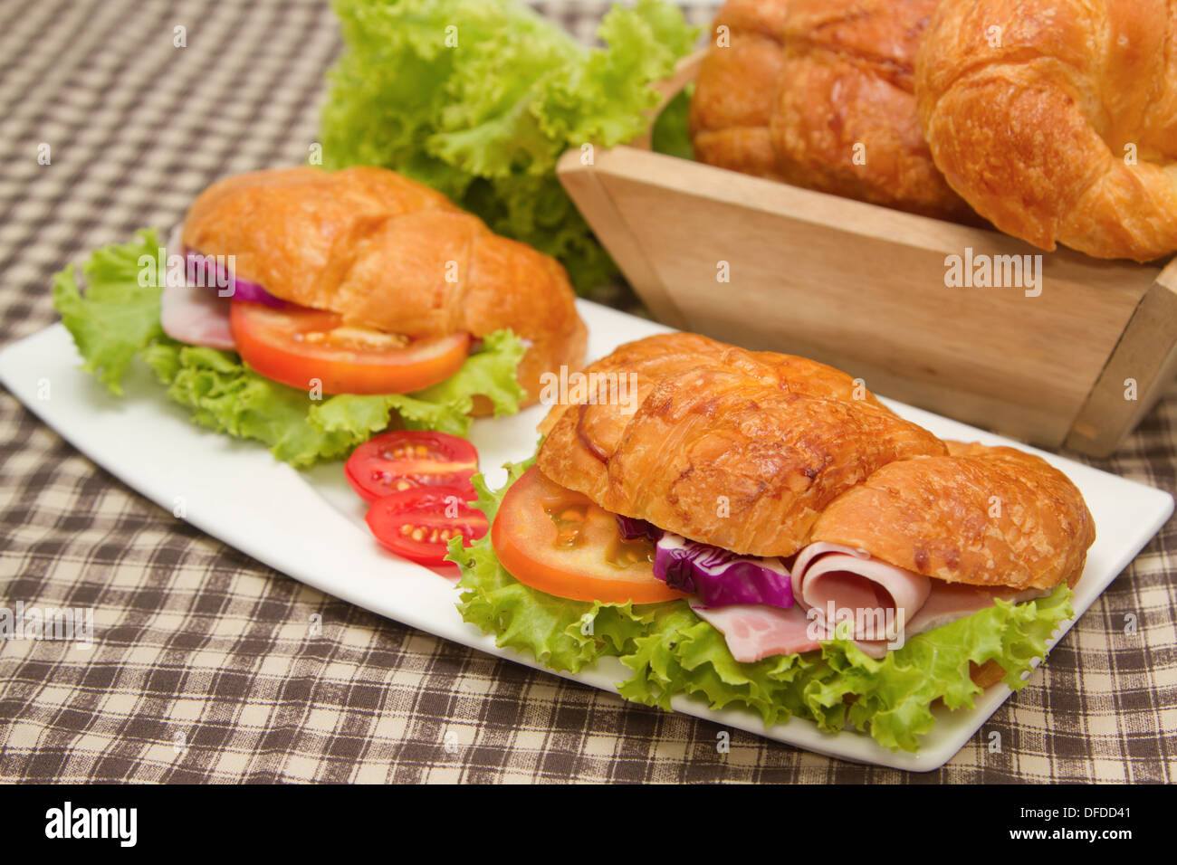 Croissant ham sandwich, Morning breakfast Stock Photo - Alamy