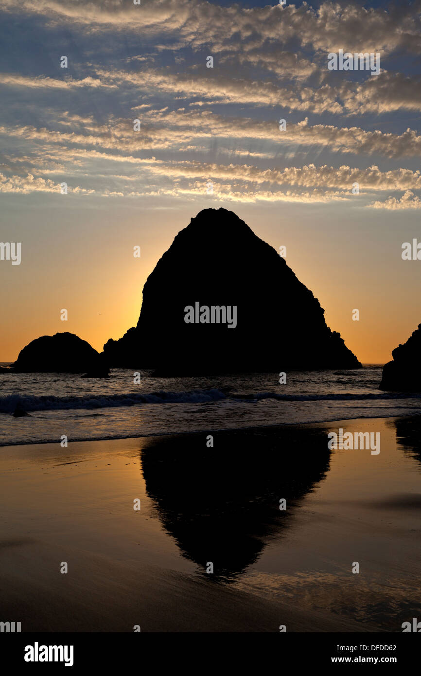Whaleshead Rock reflects in the sands of Whaleshead Beach in Southern ...