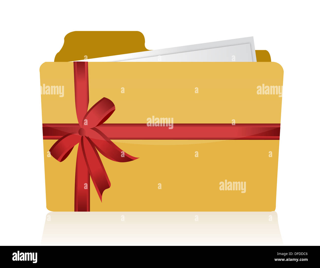 Yellow folder with red ribbon and bow over white Stock Photo - Alamy