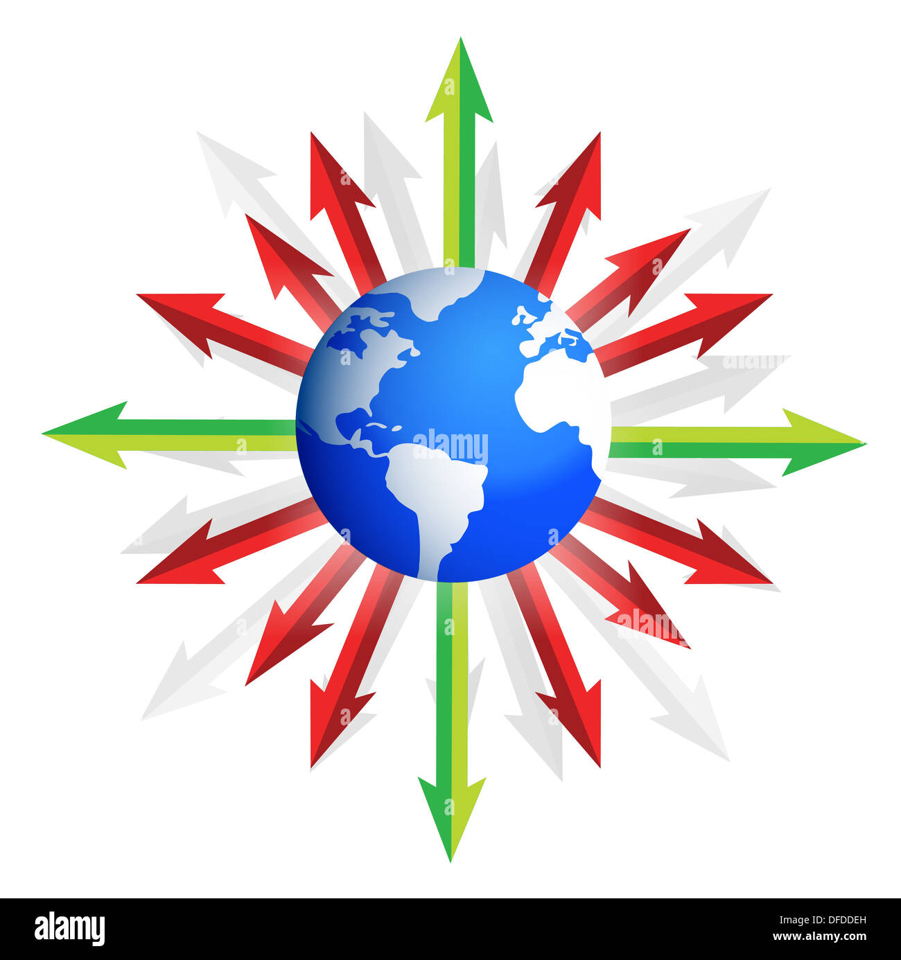 globe and arrows going to different directions Stock Photo - Alamy