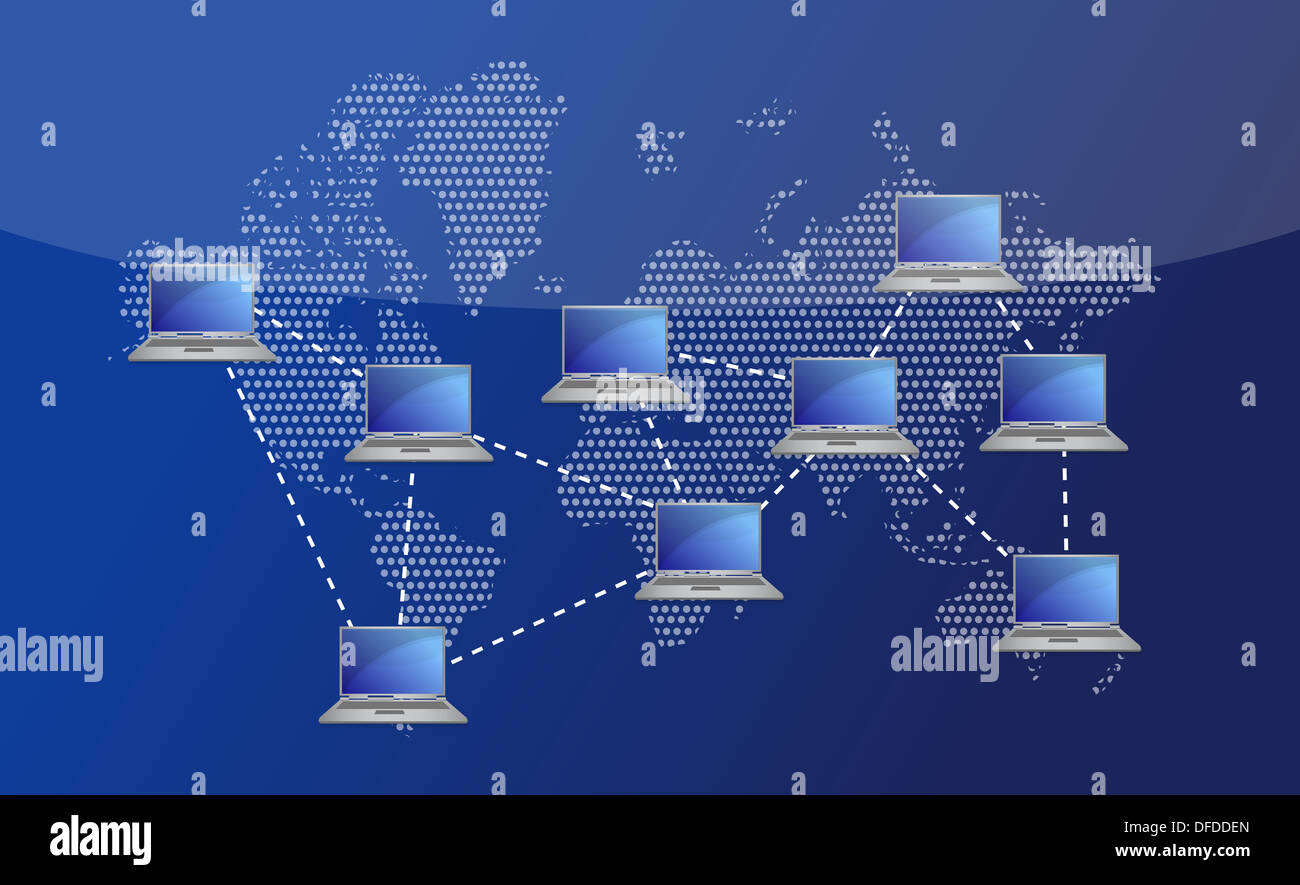 Network connection with laptop illustration design Stock Photo - Alamy