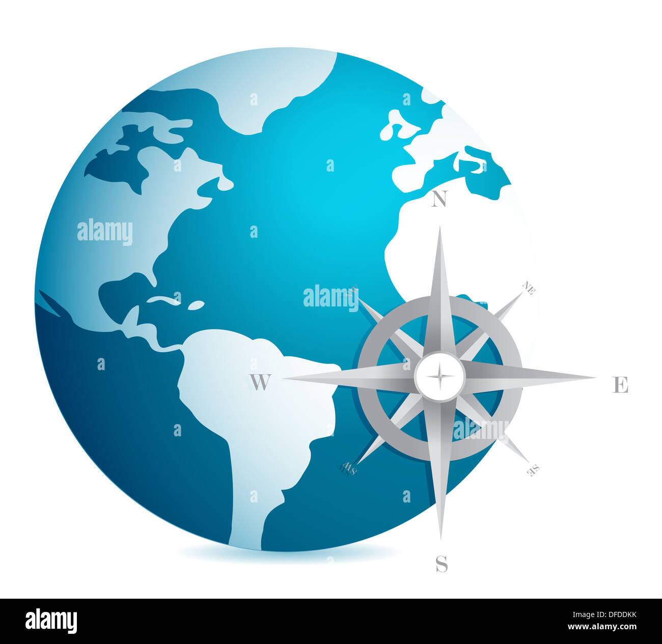 World globe illustration with compass over white background Stock Photo ...