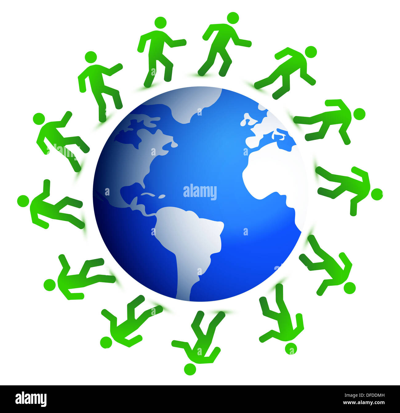 green runners around the blue world illustration Stock Photo - Alamy