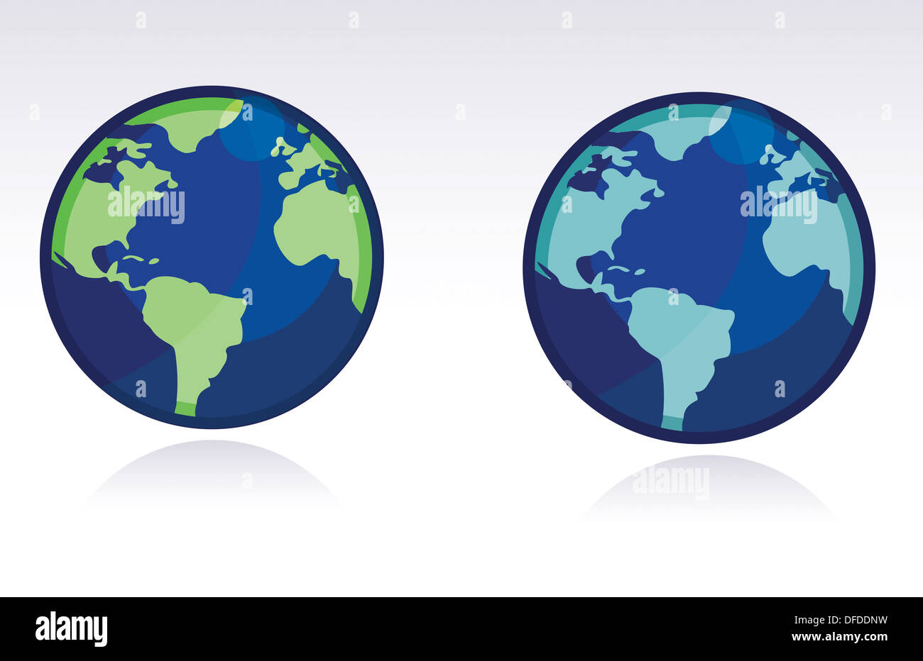 two different color globes of the world isolated over a white ...