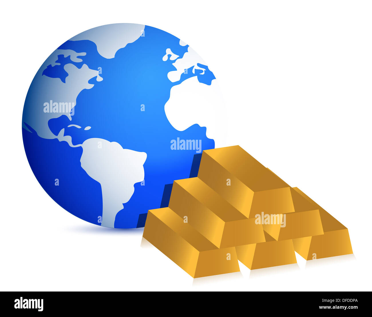 Earth globe and gold bars illustration Stock Photo - Alamy