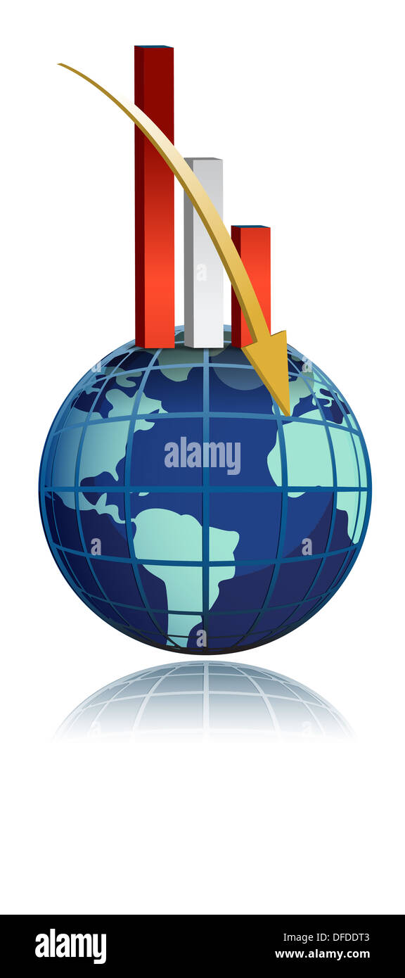 global business falling bar graph over the globe Stock Photo - Alamy