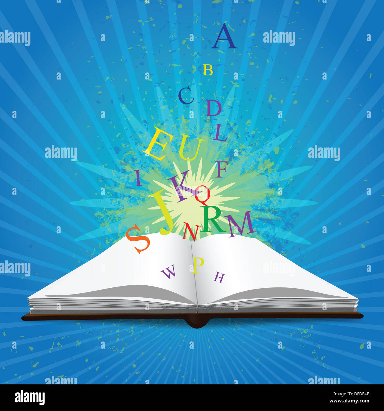 Opened magic book with magic light Stock Photo - Alamy