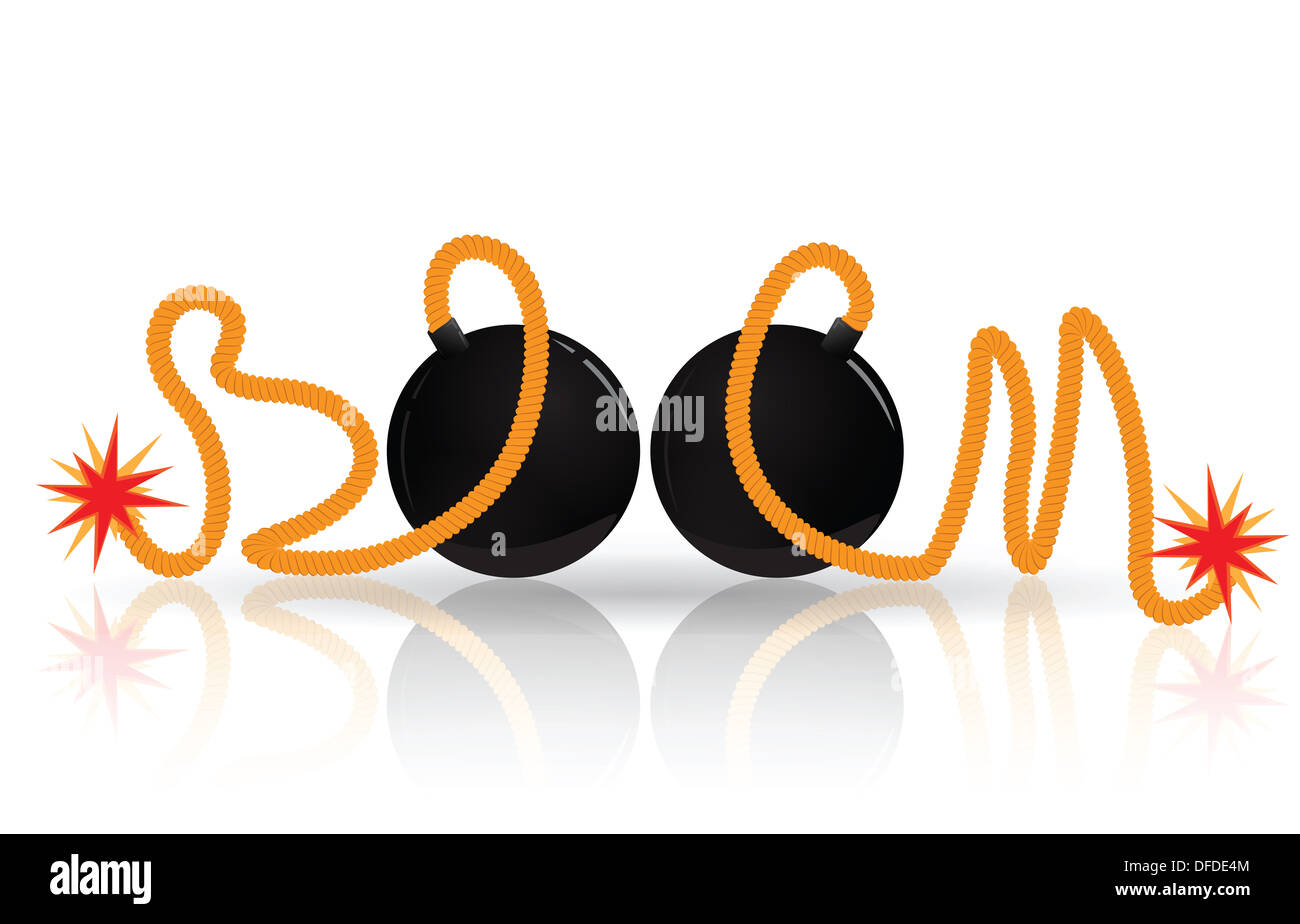 Old fashioned round black bomb with lit fuse Stock Photo - Alamy