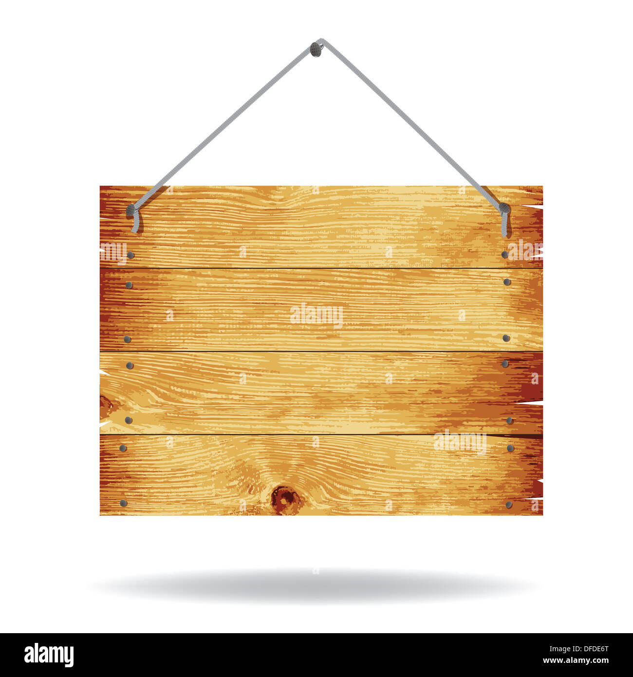 Wooden sign with rope hanging on a nail Stock Photo - Alamy