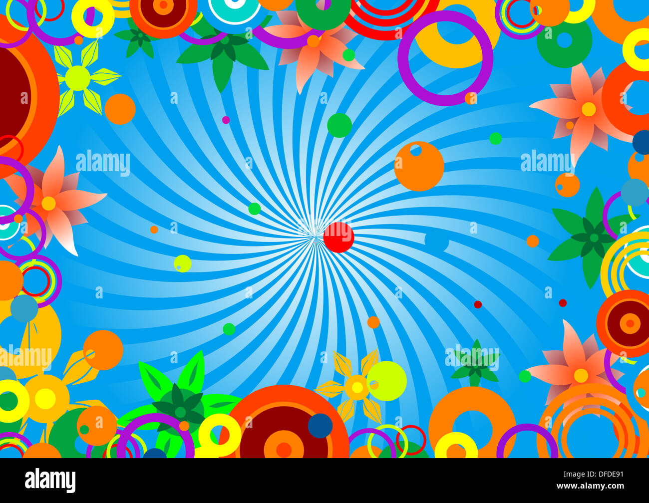Fringing from colour circles and flowers on a bright background Stock ...