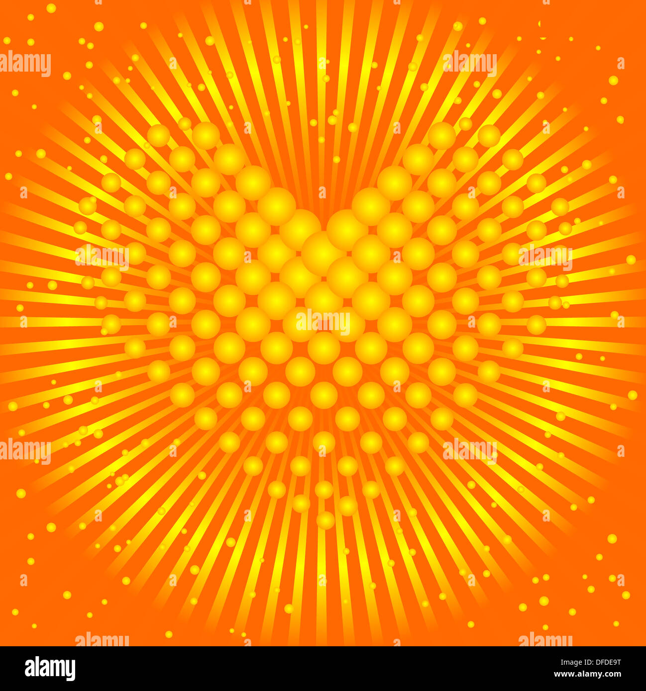 Yellow heart from balls and the sun behind it Stock Photo - Alamy