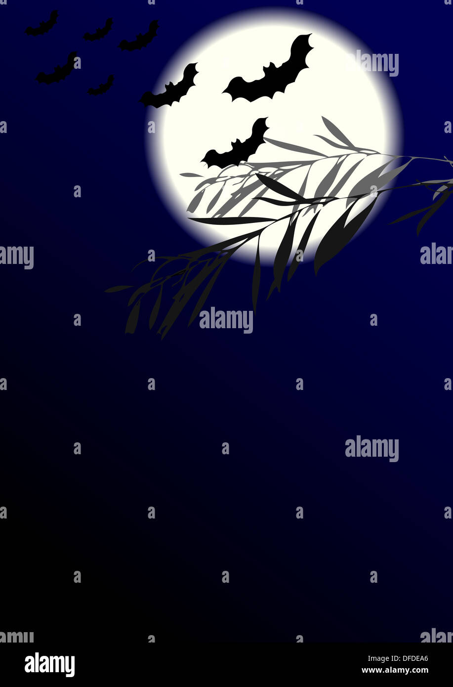 Branch of a bush and bats against the full moon Stock Photo - Alamy