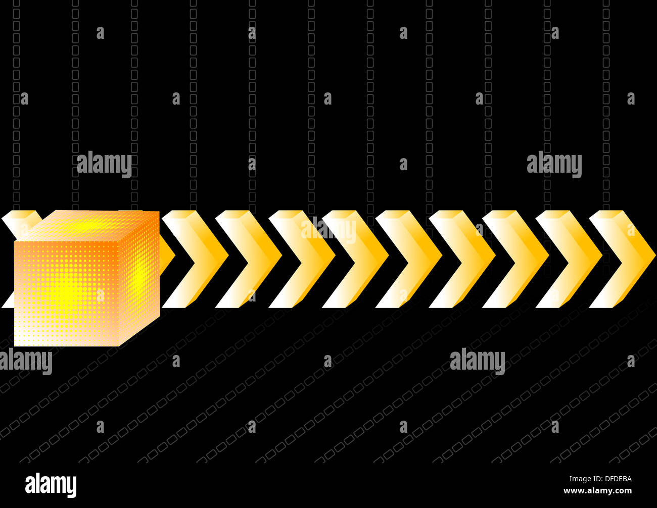 Gold 3d arrows and cube on a black background Stock Photo - Alamy