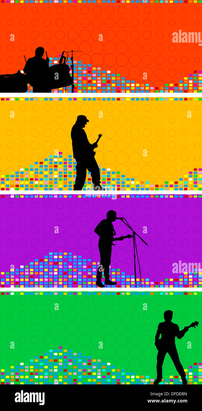 Set of colourful banners with musicians of a rock band Stock Photo - Alamy