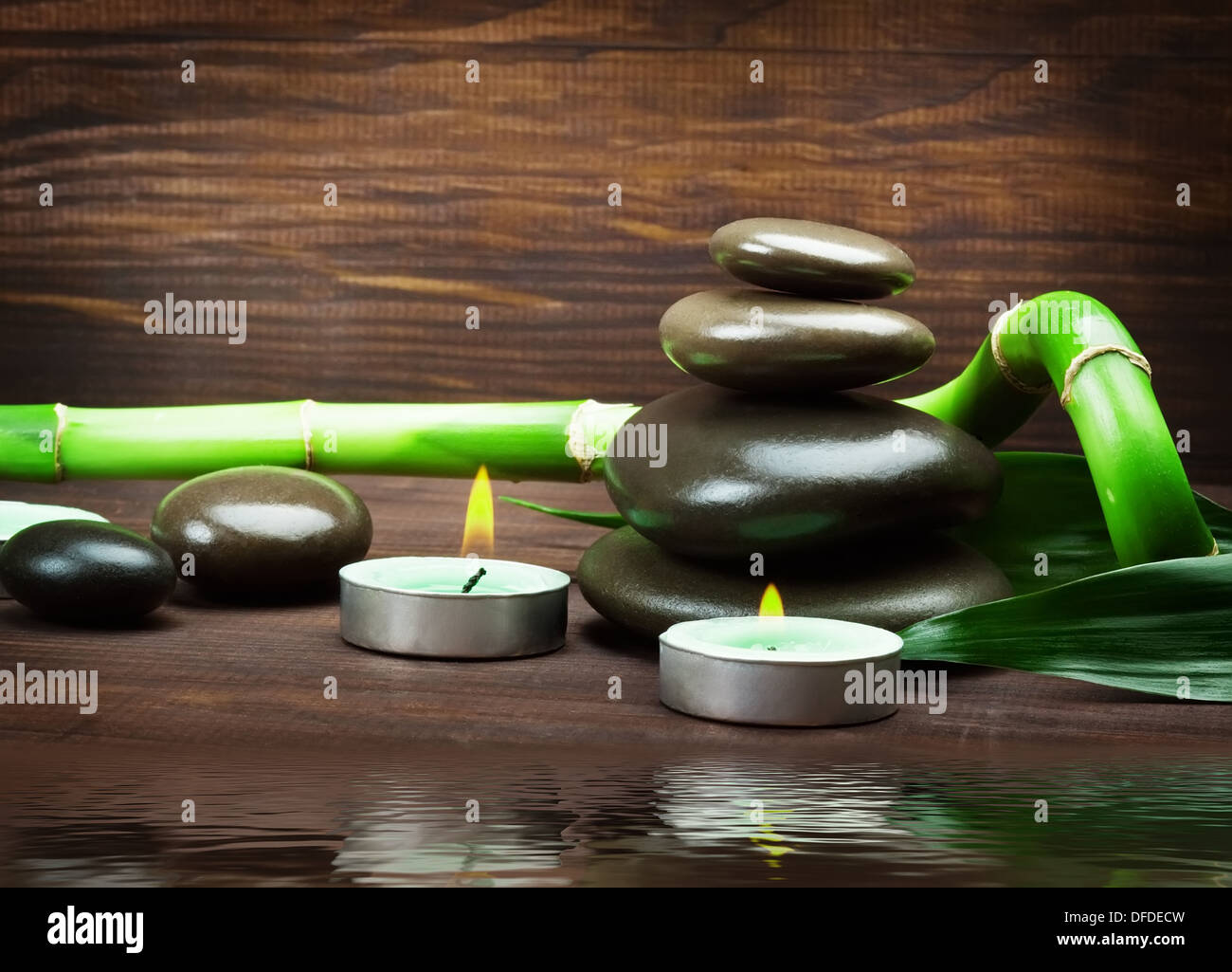 Spa still life with zen stone and bamboo Stock Photo - Alamy