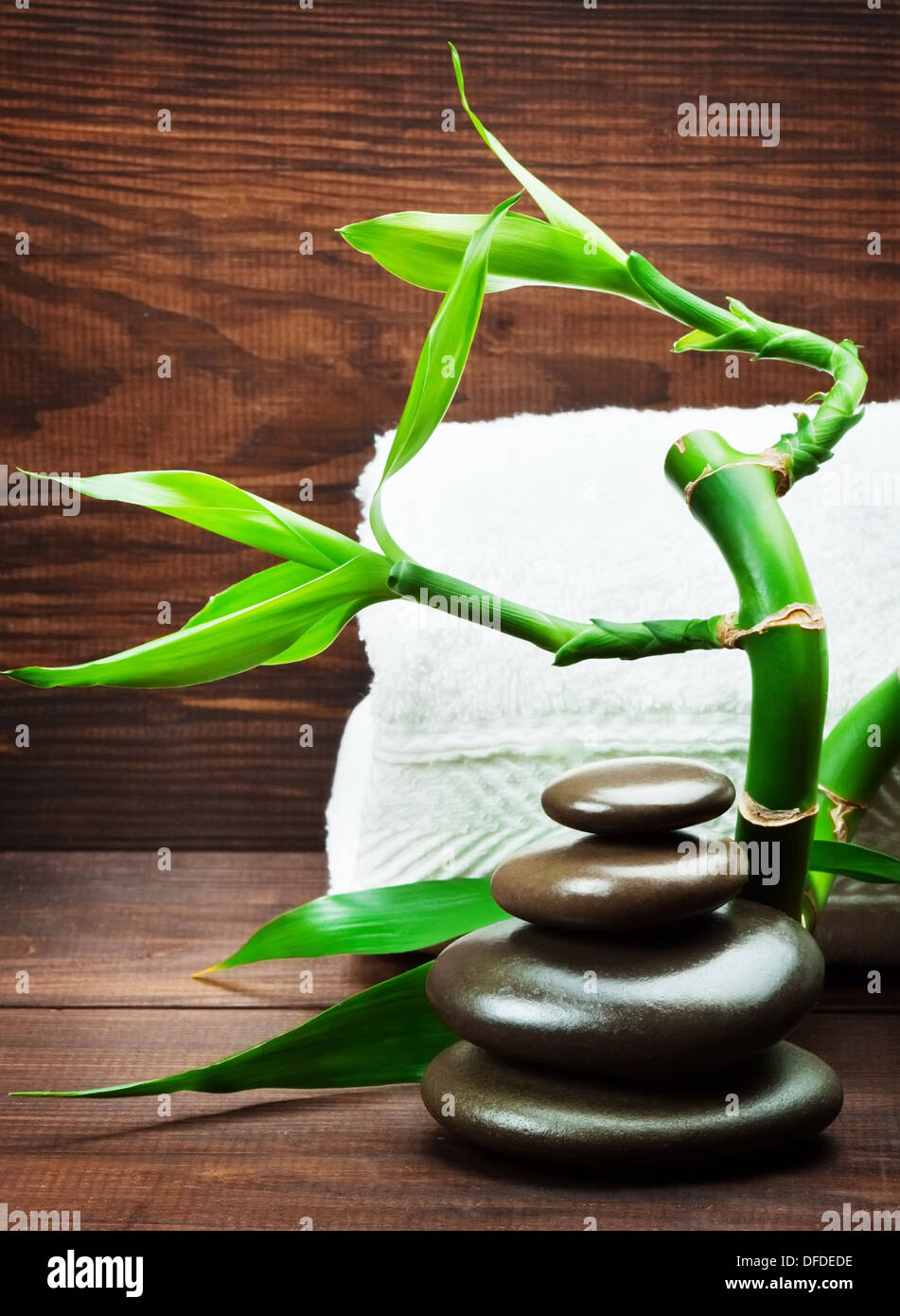 Spa still life with zen stone and bamboo Stock Photo - Alamy