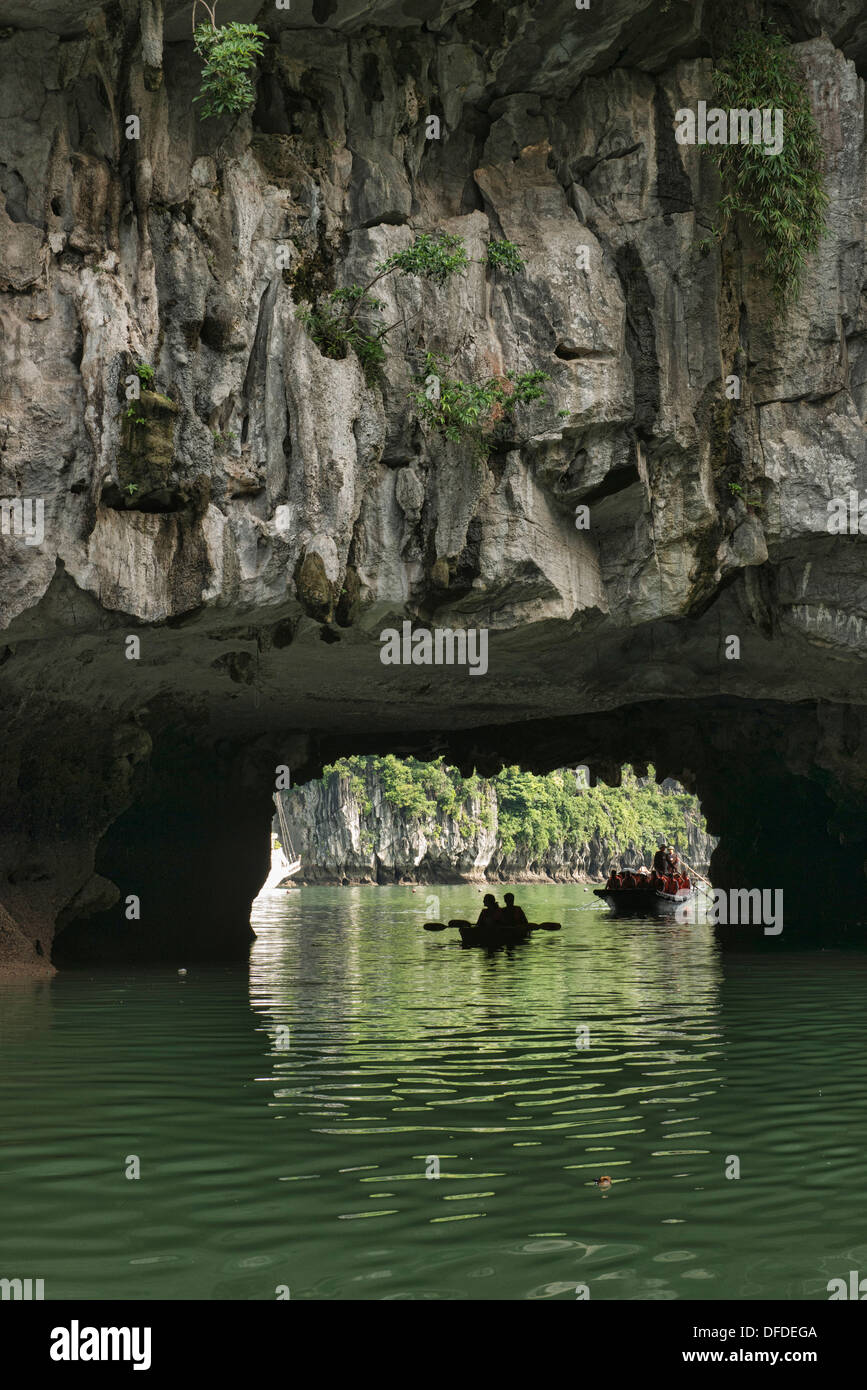 exploring a hidden lagoon by raft in Halong Bay, Vietnam Stock Photo ...