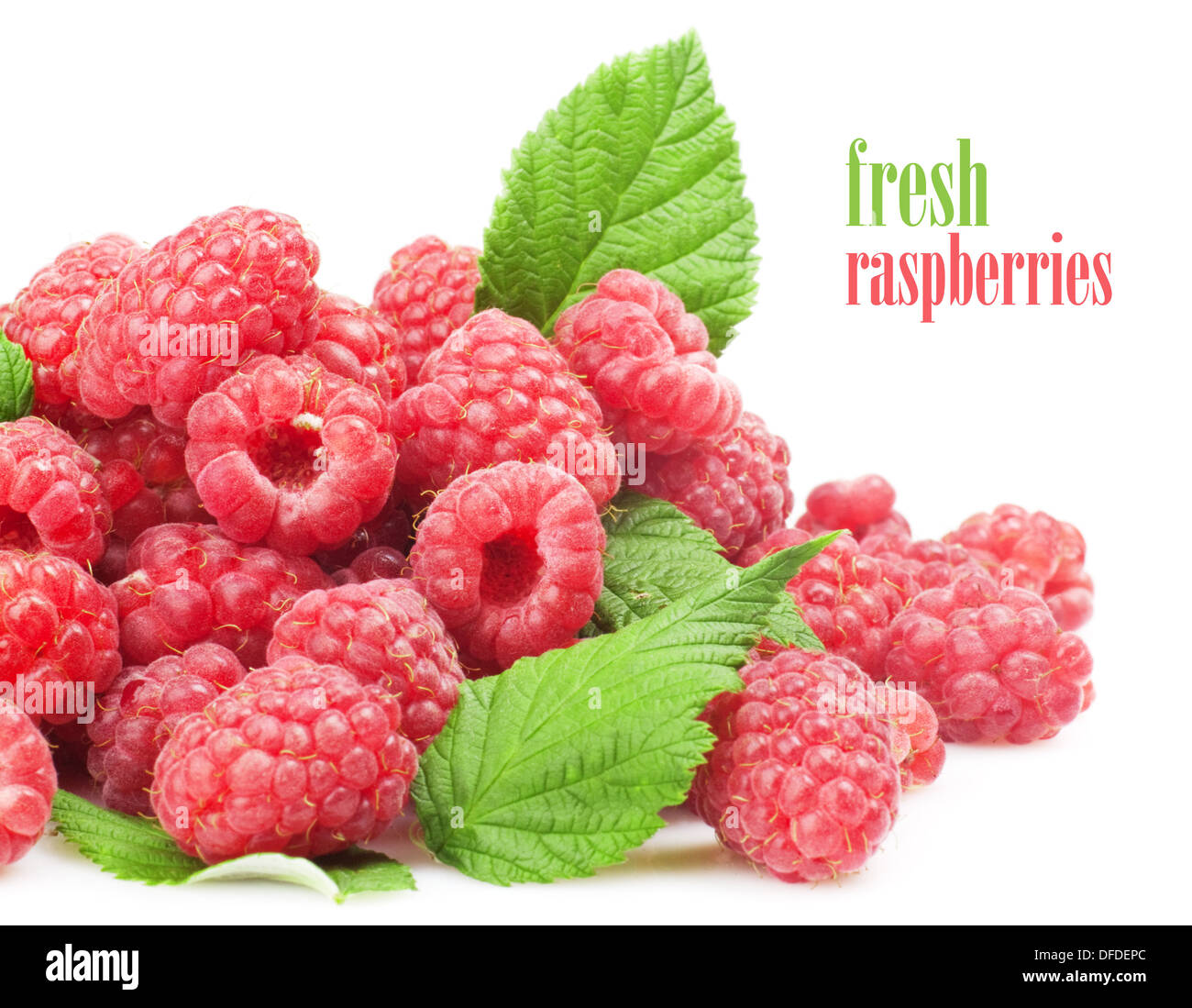 Fresh raspberry with green leaf on white background Stock Photo - Alamy