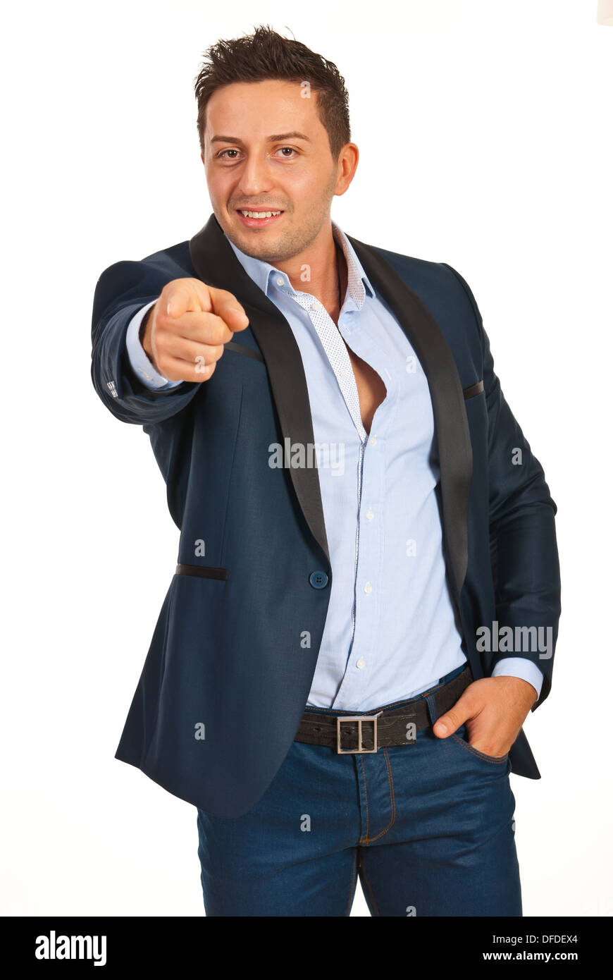 Elegant executive male pick you isolated on white background Stock ...