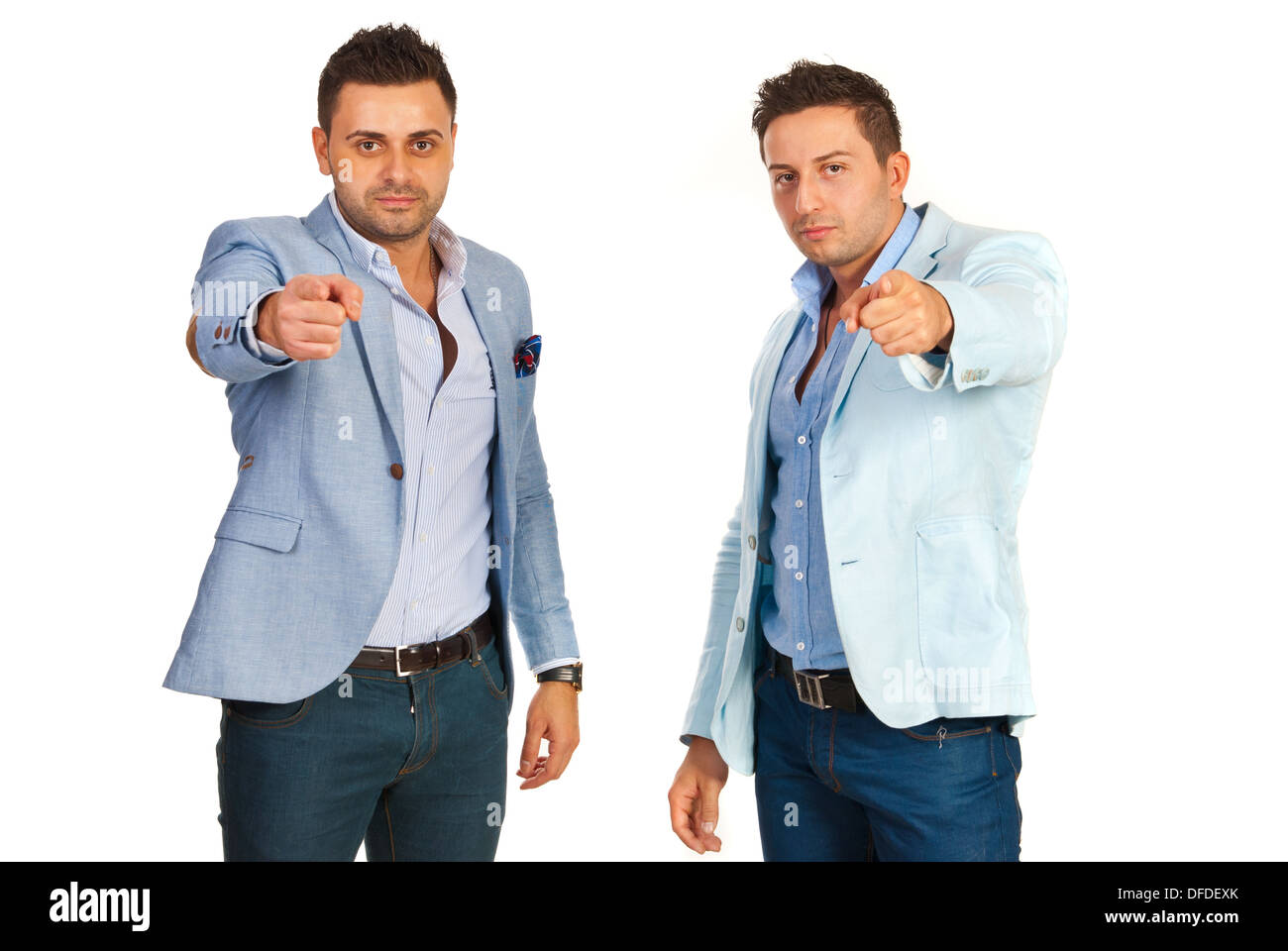 Two businessmen choice you isolated on white background Stock Photo - Alamy