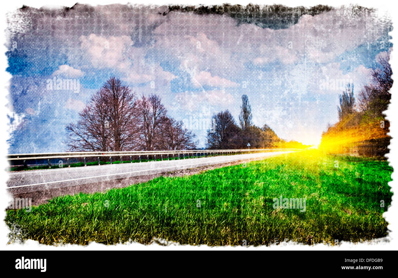Country road in grunge and retro style Stock Photo - Alamy