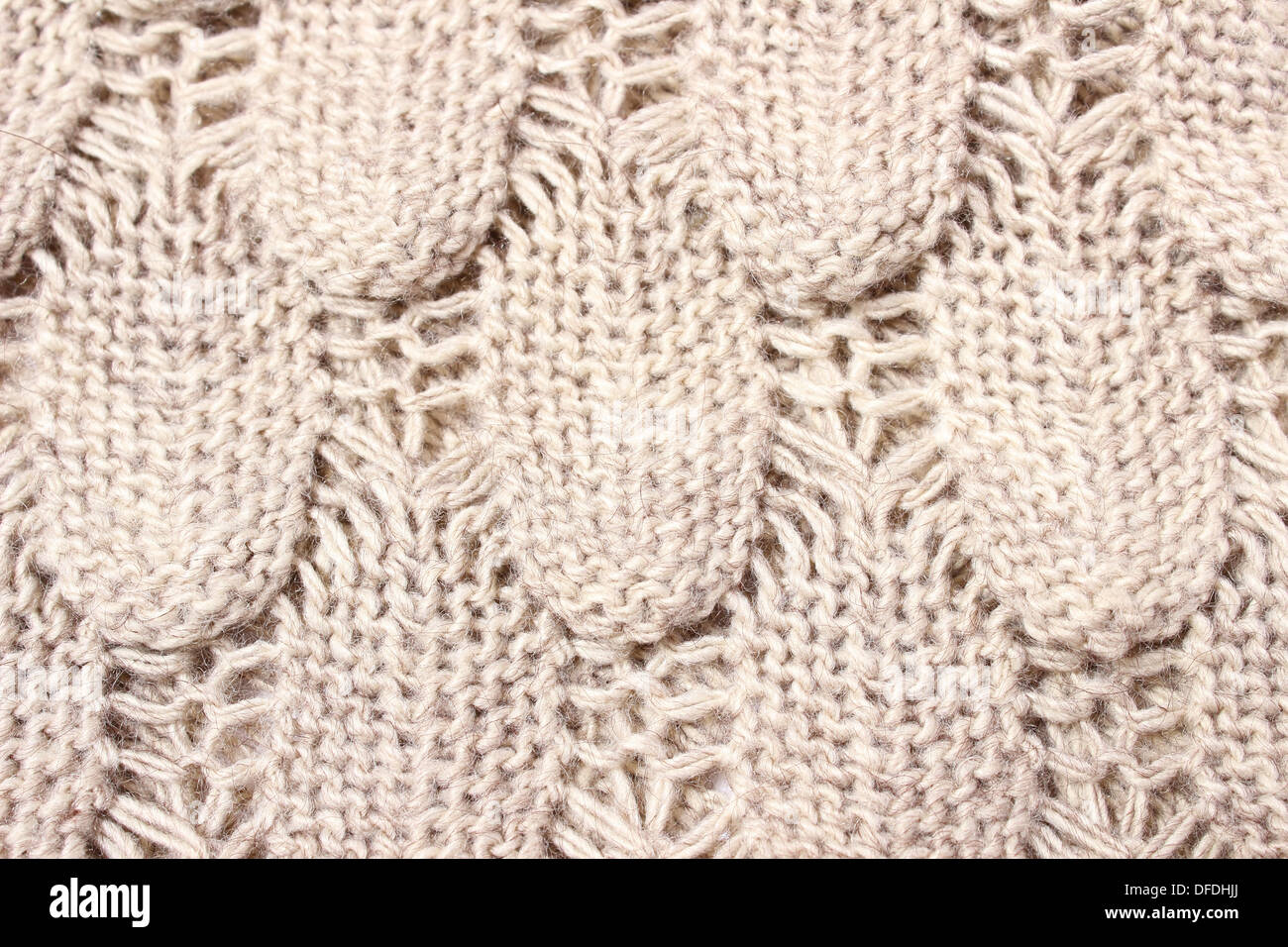 Close-up of knitted wool texture sand color. Крупным планом трикотажная ...