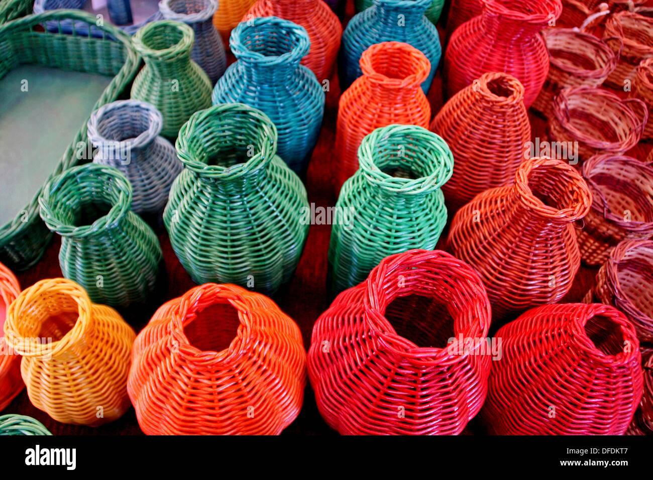 colored wicker baskets Stock Photo - Alamy