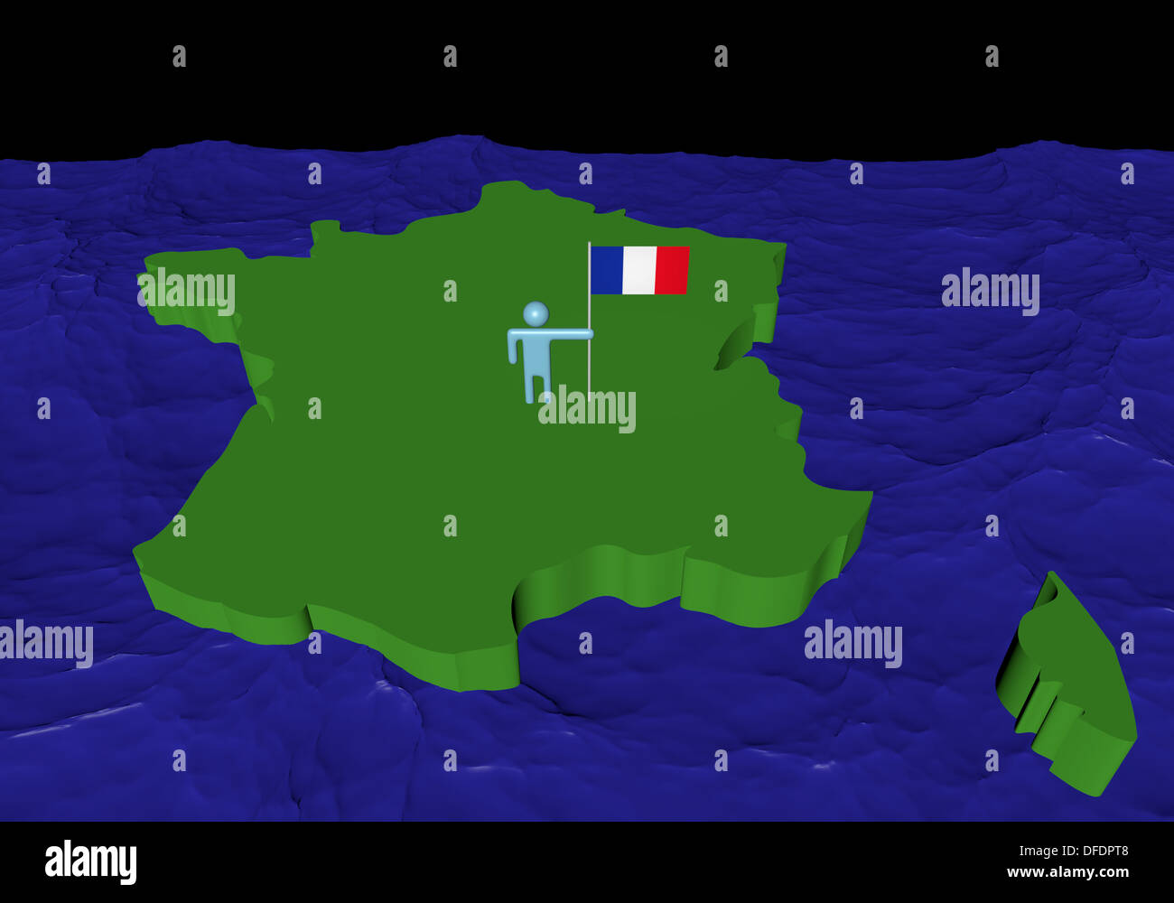 Man on France map with flag in ocean illustration Stock Photo - Alamy