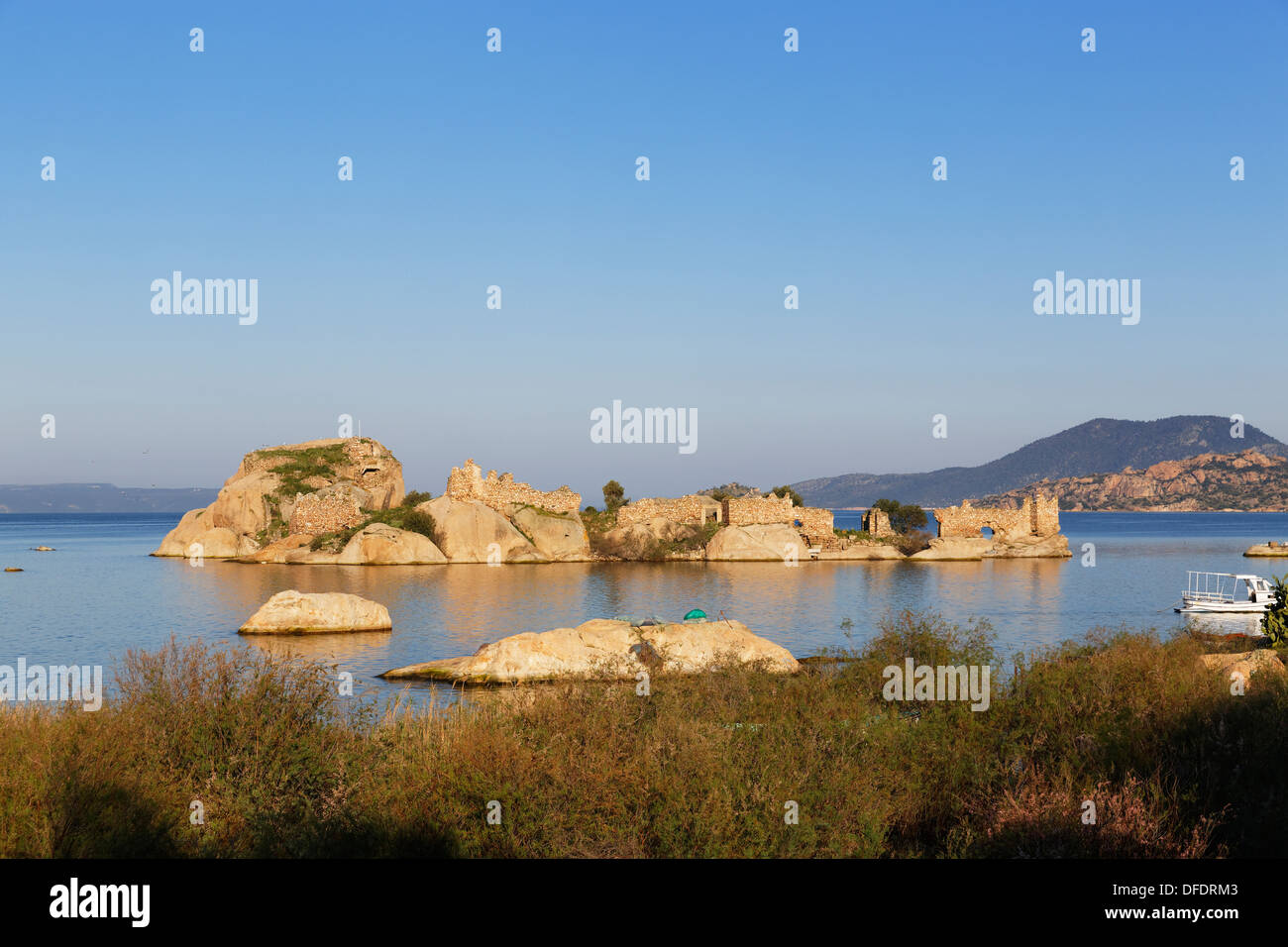 Turkey, View of castle at Lake Bafa Stock Photo - Alamy