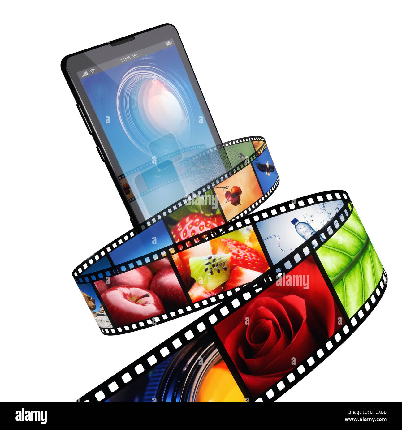 Streaming video with modern mobile phone - isolated on white Stock ...