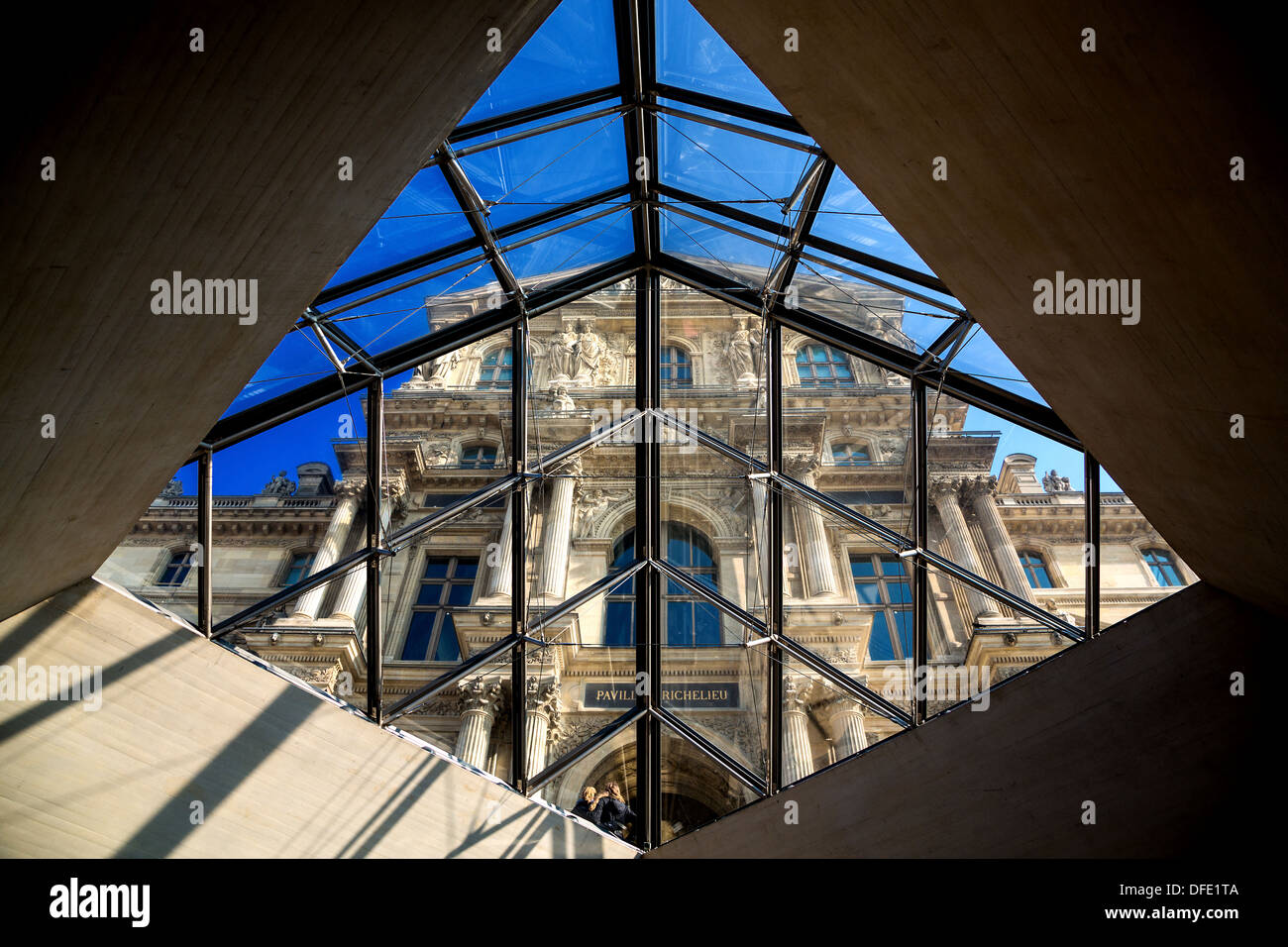 Louvre inside pyramid hi-res stock photography and images - Alamy